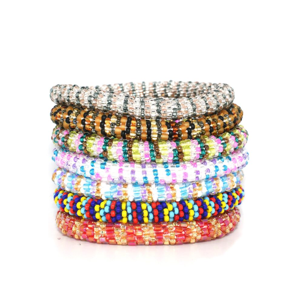 Set of 7 Bracelets - Zebra Style - yantrahimalaya | Nepal Glass Beaded ...
